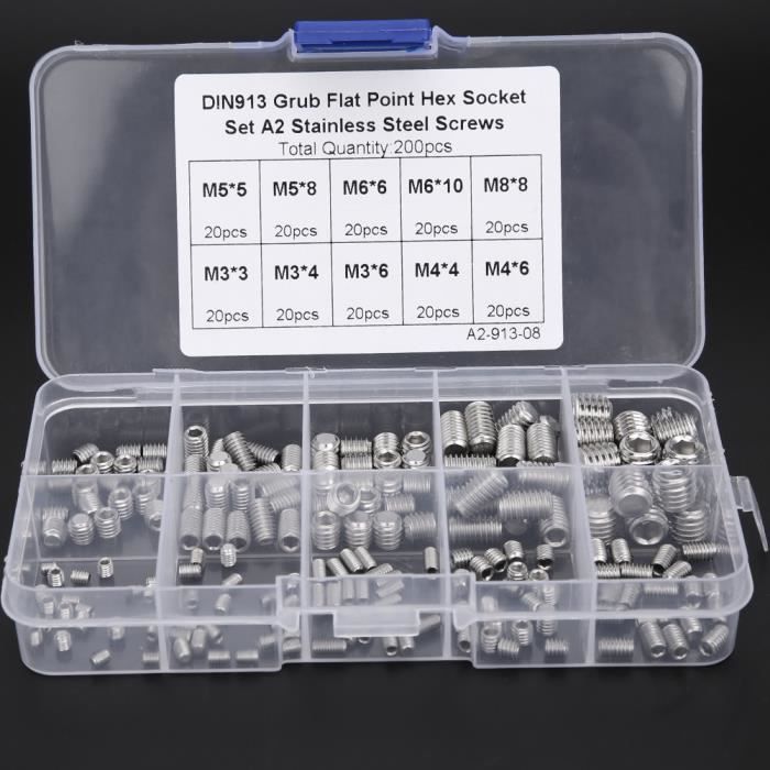 SALALIS Vis en acier inoxydable Vis sans tête à six pans creux à tête plate en acier inoxydable ...