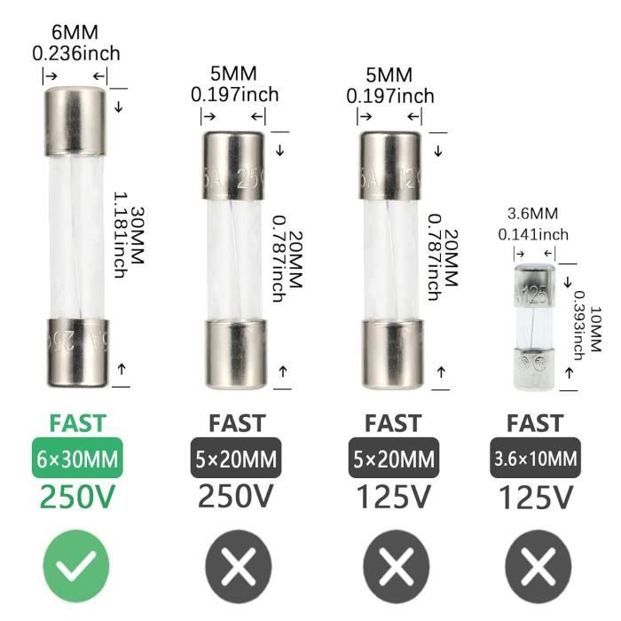 5A 250V 6X30Mm Fusible Verre 5 Ampère Fusibles En Verre À Fusion Rapide Pour Électroménager[u85 ...