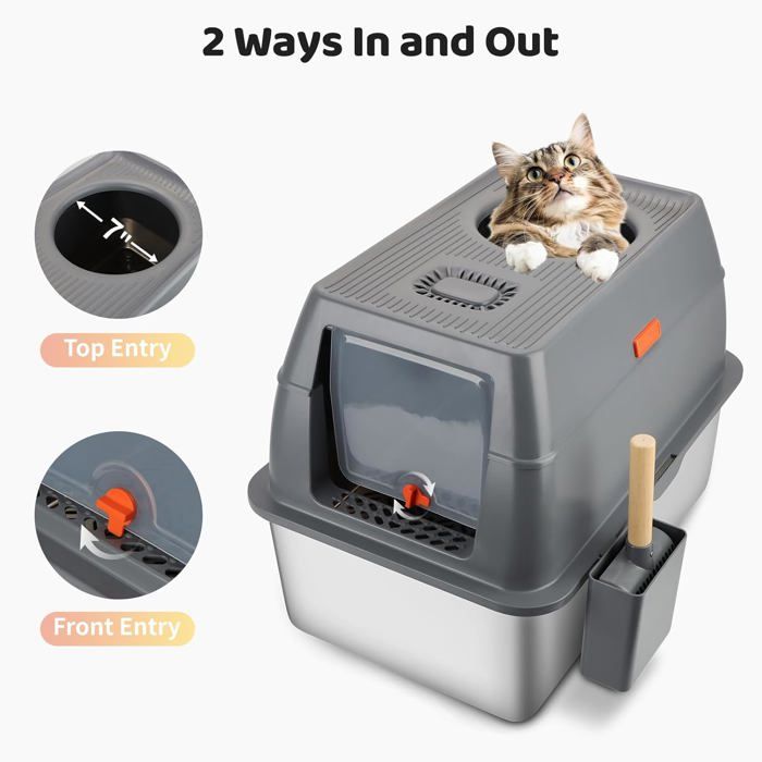 Bac litière en acier inoxydable - SUTEO - 60x30x45 cm - Gris foncé ...