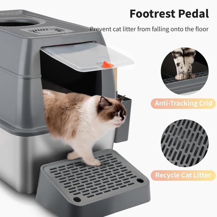 Bac litière en acier inoxydable - SUTEO - 60x30x45 cm - Gris foncé ...