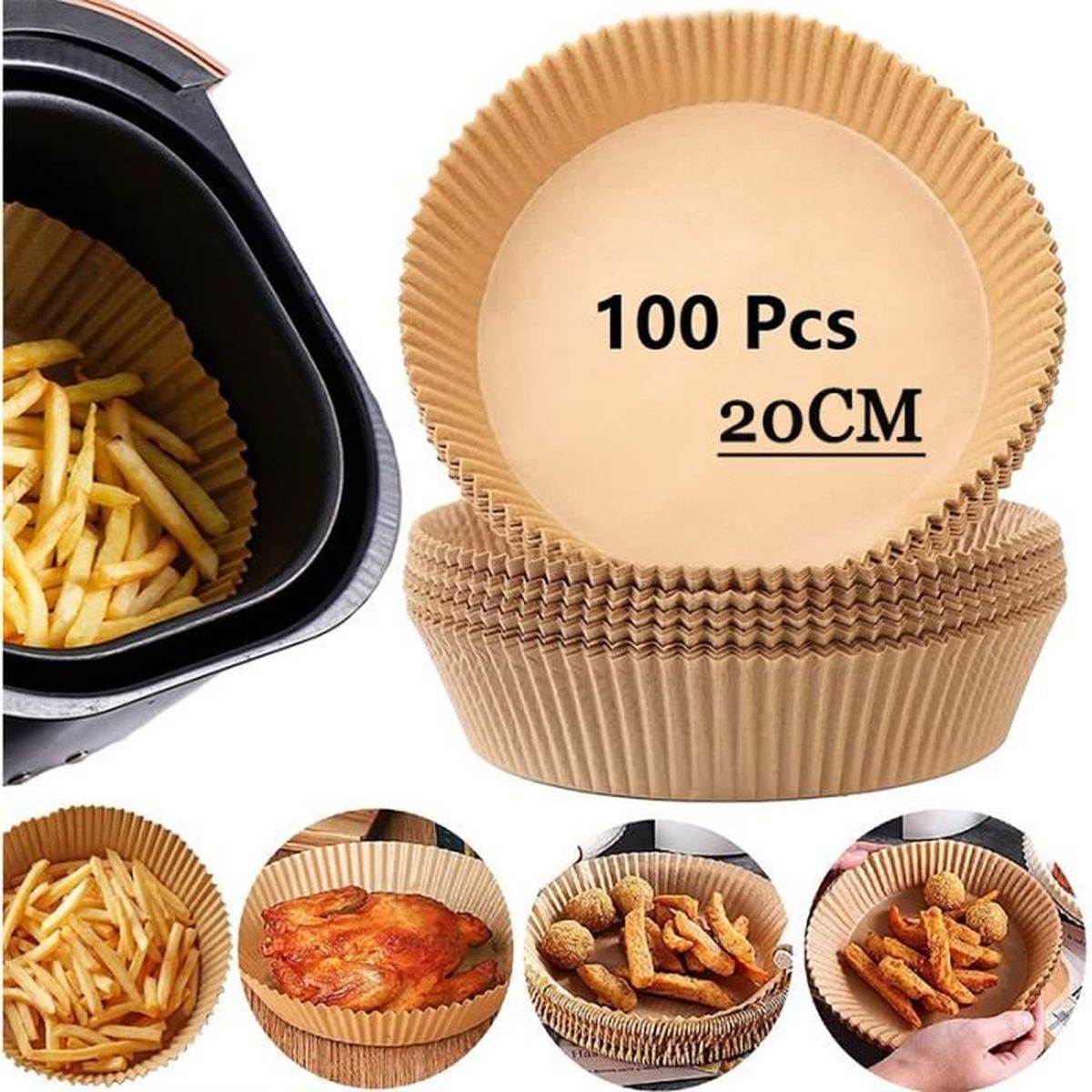 Papier Cuisson pour Air Fryer [100 Pièces], Papier Sulfurisé Rond ...