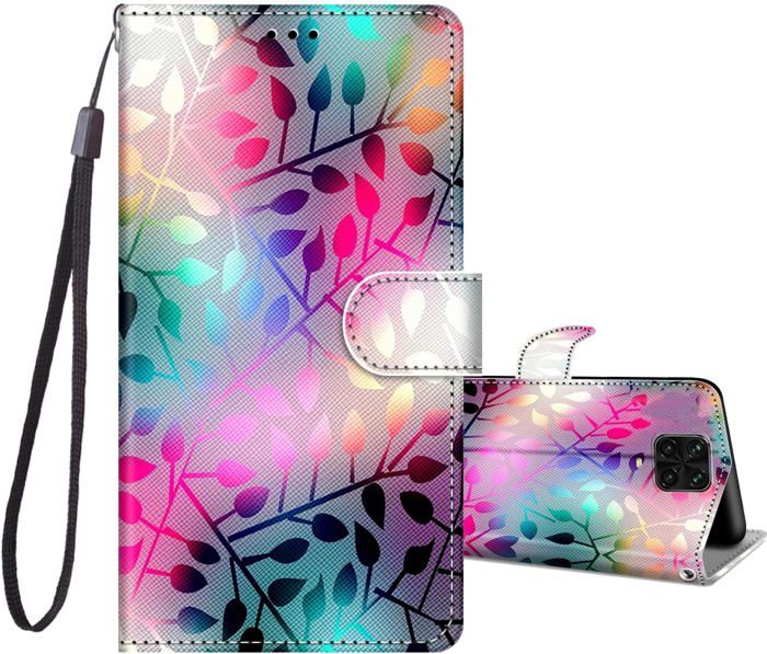 Coque Xiaomi Redmi Note 9 Pro/Note 9S, Housse en Cuir PU Motif Feuilles ...