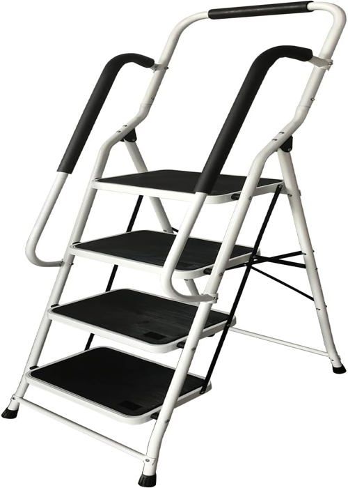 Escabeau 4 Marches Pliant avec Sécurité Rail de Support Acier Escabeau ...