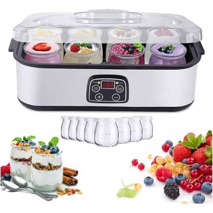 Yaourtière 8 Pots, 180ml Pot en Verre avec Couvercle, Yaourtière avec ...