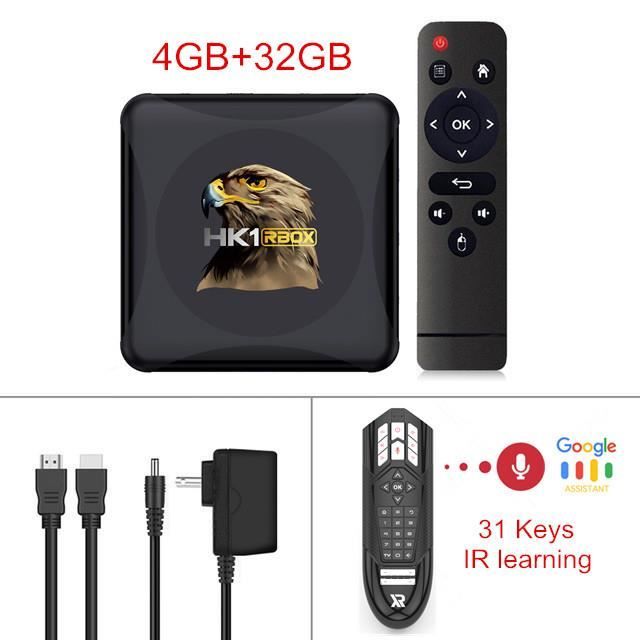 Ue Plug - 4 Go32 Go R1 voix - Boîtier Smart TV HK1 RBOX R1Mini, Android 11.0, Quad Core, lecteur ...
