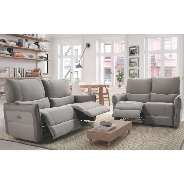 Ensemble canapés de relaxation 2 et 3 places Electrique Microfibre Gris ...