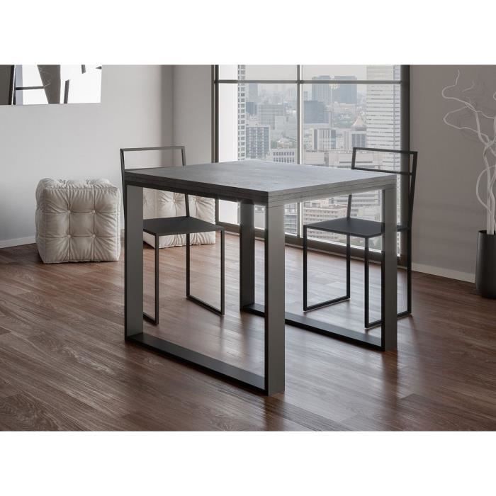 Table carrée extensible 4 à 6 places L 90 à 180 cm gris béton avec ...
