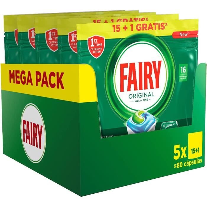 Fairy Original Lot de 5 capsules de lave-vaisselle tout en un standard ...