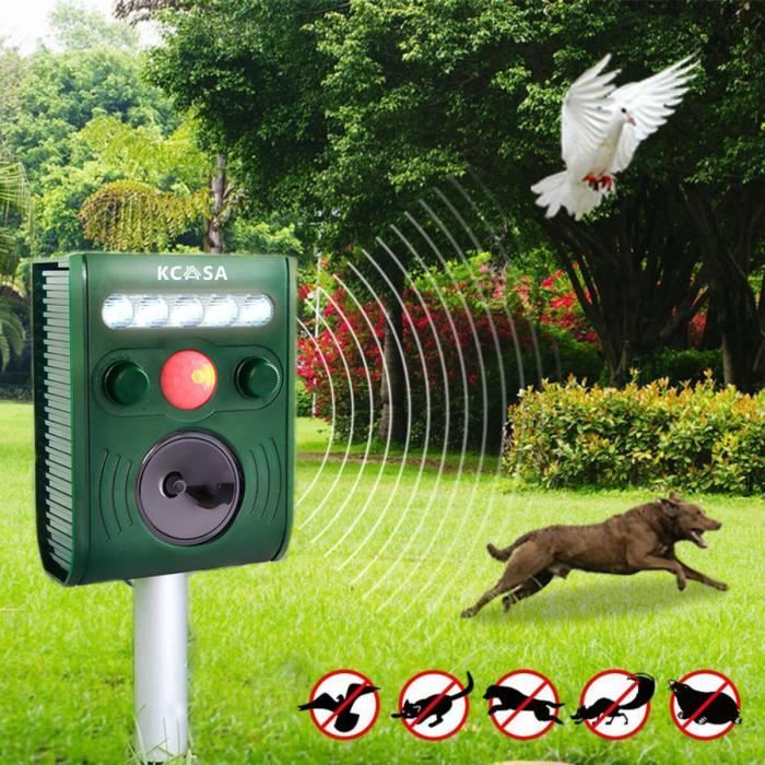 CRAZE KC-JK369 Garden Ultrasonic PIR Sensor Solar Animal Dispeller Strong Flashlight Dog ...