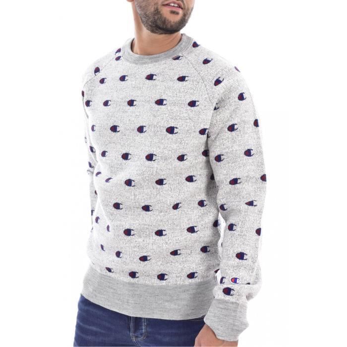 Pull laine print logos - Champion - Homme - Gris - Droite - Rond ...