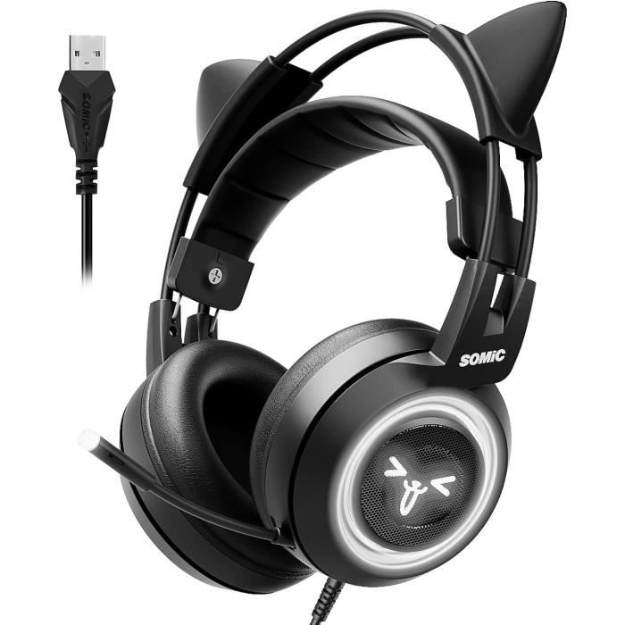 Casque De Jeu Cat Avec Virtual 7.1 Et Lumière Led, Son Surround, Casque ...