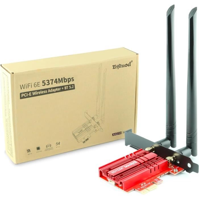 Carte WiFi, Ziyituod WiFi 6E 5400Mbps PCIe Carte WiFi avec Bluetooth 5.2, Tri-Bandes (6GHz-5GHz ...