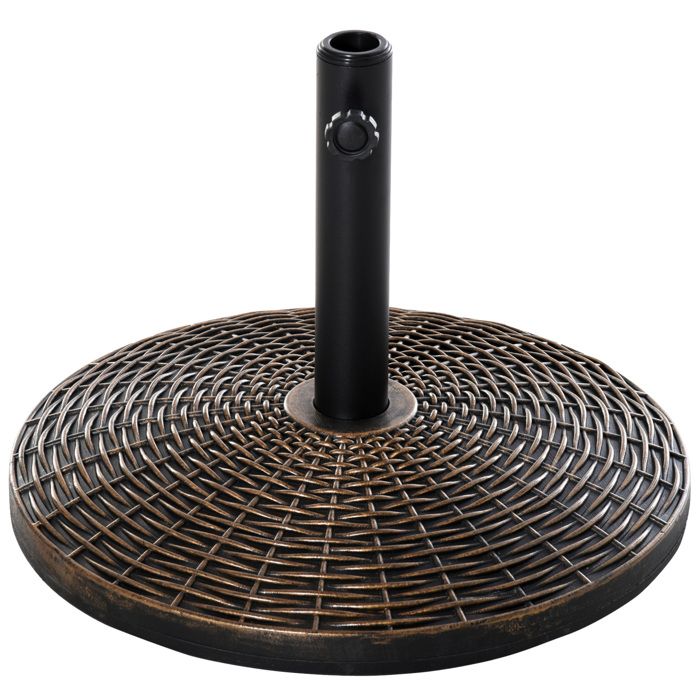 Pied de parasol 25 kg aspect rotin bronze antique, base ronde HDPE Ø53 ...