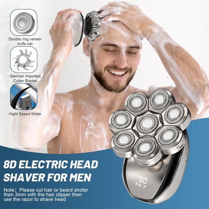 Rasoir Electriques Hommes, 6 in 1 Rasoirs à Têtes Rotatives 8D IPX6 ...
