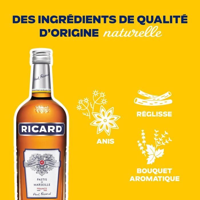 Ricard - Pastis de Marseille - Apéritif anisé - 45,0% Vol. - 200cl - La ...