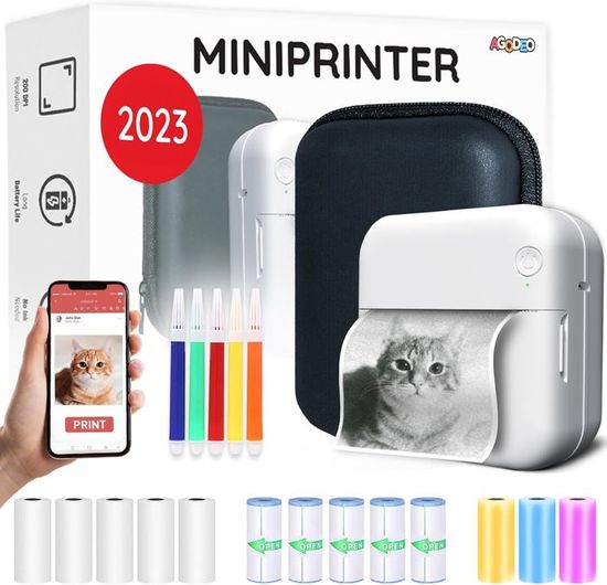 Mini Imprimante Portable-Mini Imprimante Sans Encre-Incl. 1 Étui ...