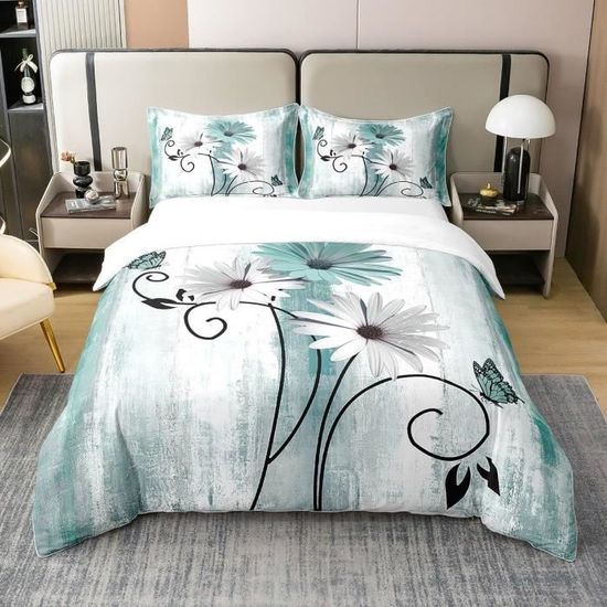 Parure De Lit 140X200 En 100% Coton Naturel, Housse De Couette Sarcelle ...