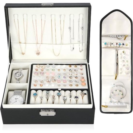 NUBILY Boite a Bijoux Rangement Bijoux 2 Couches Boite a Bijoux Voyage ...