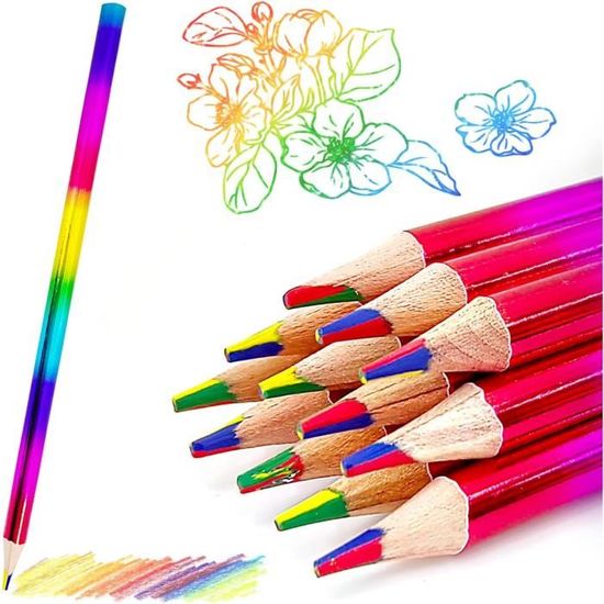 12 Pièces Crayons Arc-En-Ciel, Crayons De Couleur 4 En 1 Crayons De Couleur En Bois Crayons De ...