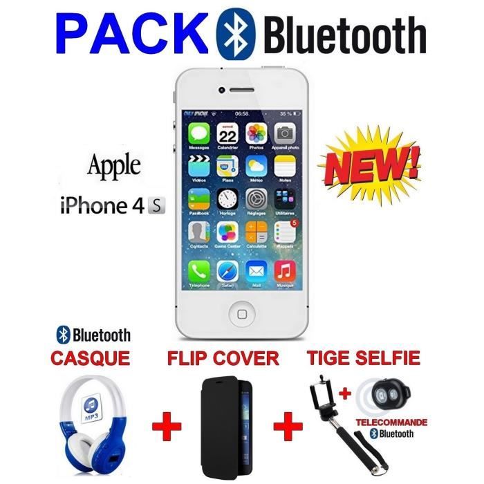 APPLE iPhone 4S Blanc + FLIP COVER + TIGE SELFIE + CASQUE PLIABLE ...
