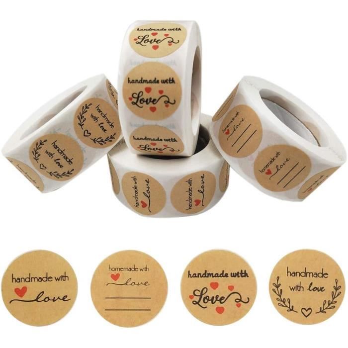 2000 Pièces Etiquette Ronde,Kraft Papier Stickers,Adhésif Autocollant ...