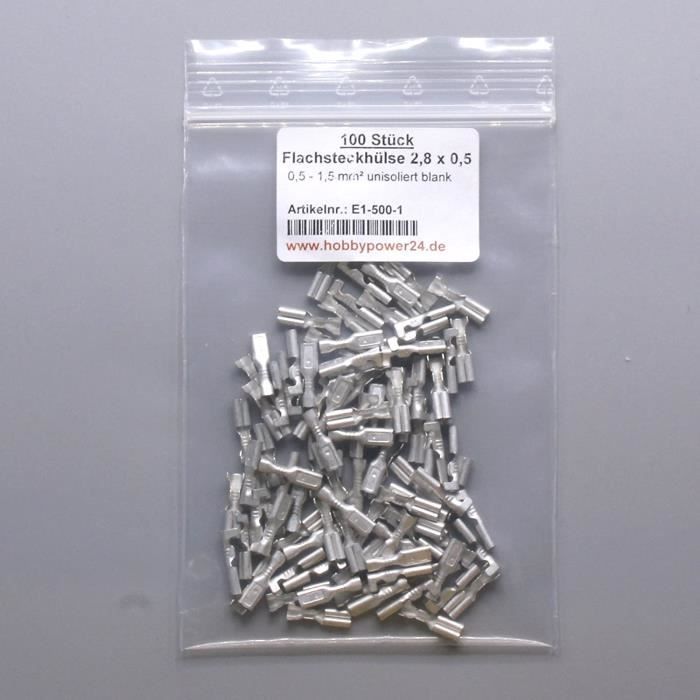 100 cosses de fiches plates 2,8 mm 0,5–1,5 mm² Cosse Connecteurs ...