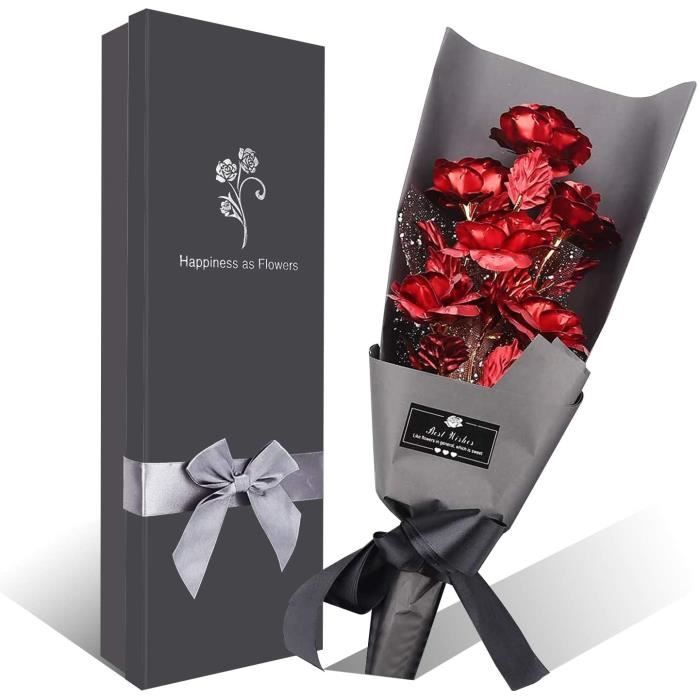 Bouquet Fleurs Rose Plaqué Or 6pcs, Bouquet de Roses Feuille d'or, pour ...