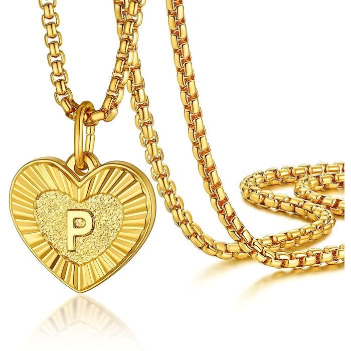 Femme Collier Coeur Initiale en Acier Inoxydable-Plaqué Or Pendentif 26 ...