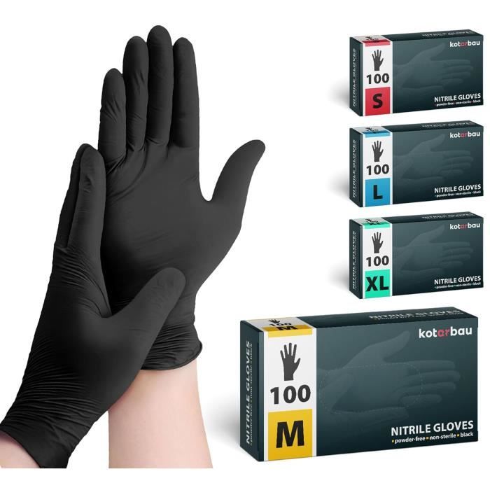 ® Boîte De 100 Gants Jetables En Nitrile - M - Gants Noirs Jetables ...