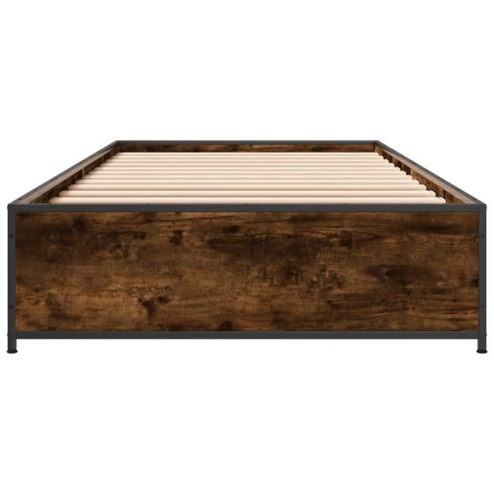 Cadre de lit - DRFEIFY - 75x190 cm - Chêne fumé - Bois d'ingénierie et ...