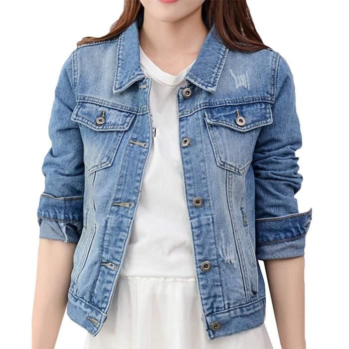 Minetom Veste en Jeans Femme Col Boutonné Boyfriend Blouson Courte en ...