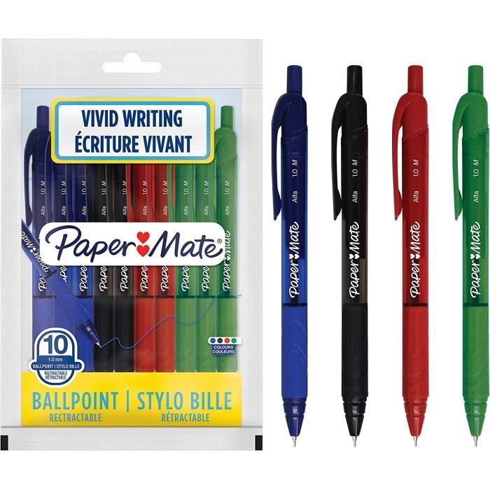 Paper Mate Stylos à bille Alfa rétractable Pointe moyenne (1,0 mm ...