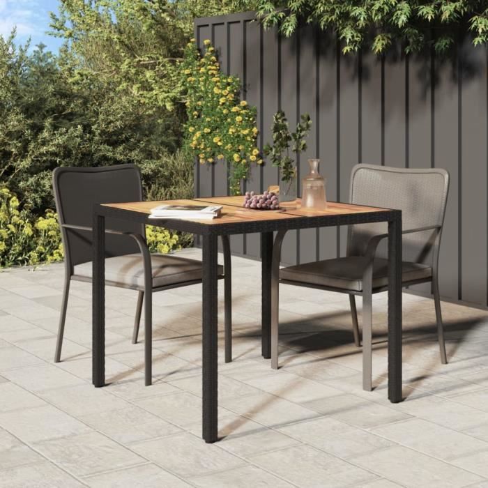 HOP-Table de jardin 90x90x75cm Résine tressée et bois d'acacia Noir ...