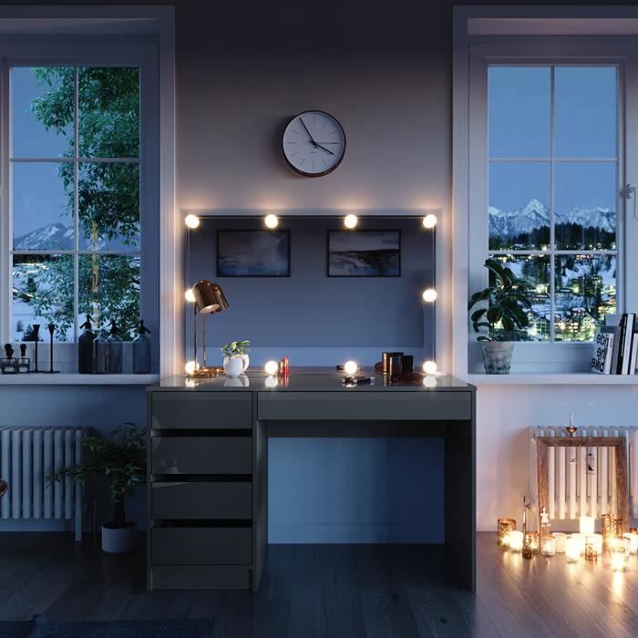 Coiffeuse avec miroir et LED - Vicco - Sherry - Gris brillant ...