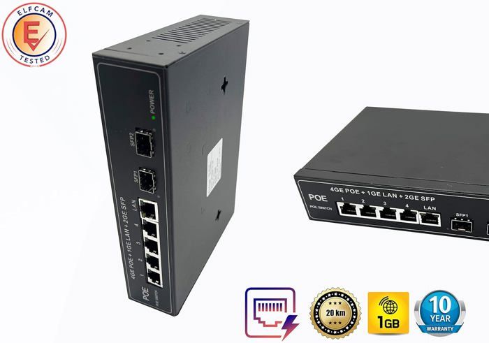 PoE Commutateur Switch Fibre Optique avec 2 Ports SFP 1,25Go, 4 Ports PoE Gigabit Ethernet 10 ...