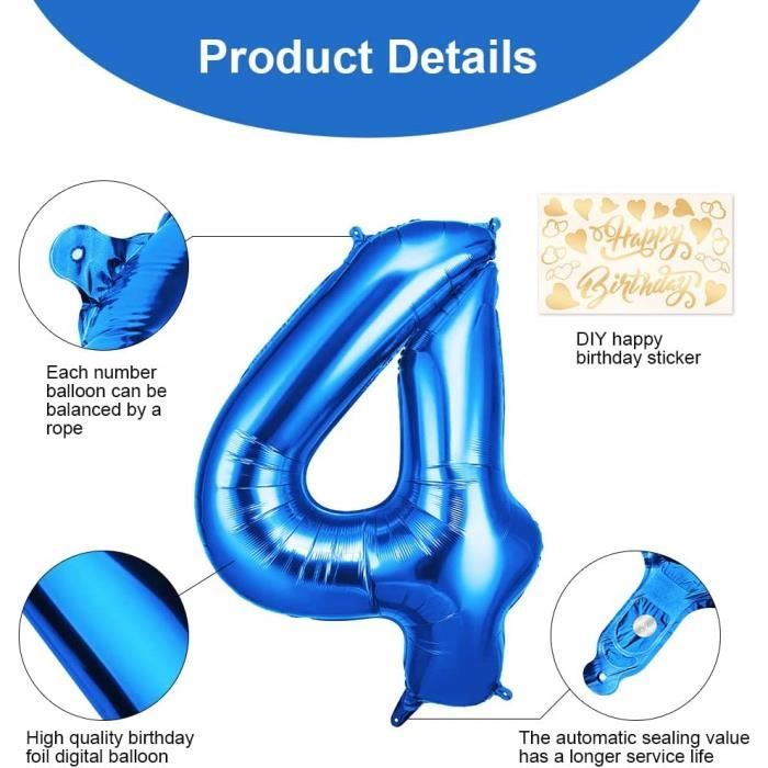 Ballon Anniversaire, Ballon Chiffre 4, 40Inch Ballon Géant Numéro ...
