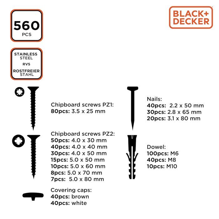 Ensemble de Clous, Chevilles et Vis - 560 Pièces - Boîte d'assortiment ...