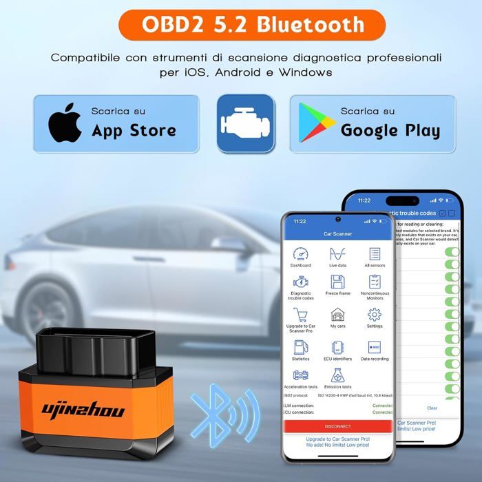 Scanner OBD2 Bluetooth 5.2 Autodiagnostic pour Voiture - Compatible iOS ...