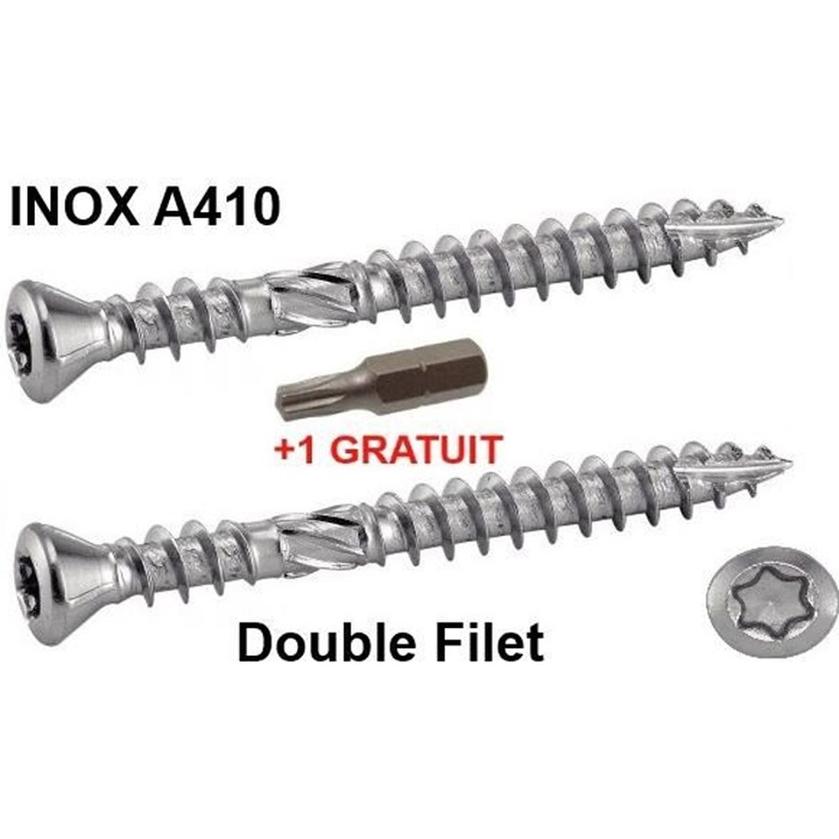 200x Vis 4x50mm inox A410 Double Filet Terrasse Bois + 1 Embout GRATUIT ...