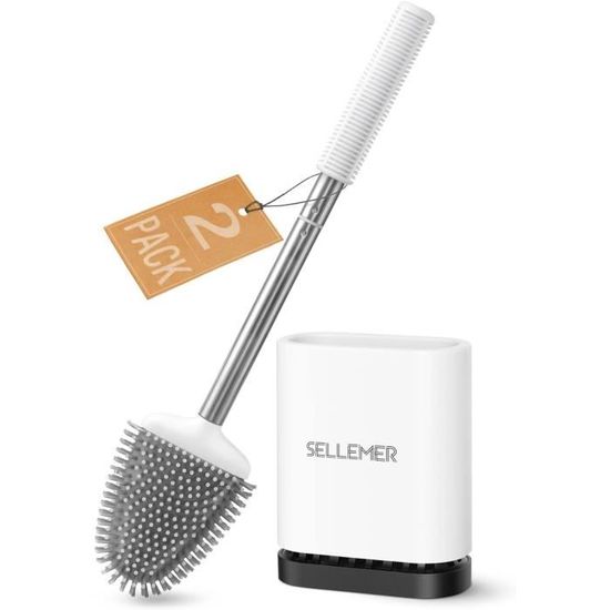 Lot de 2 brosses de toilette en silicone pour salle de bain et WC à fixation mural u sol avec ...