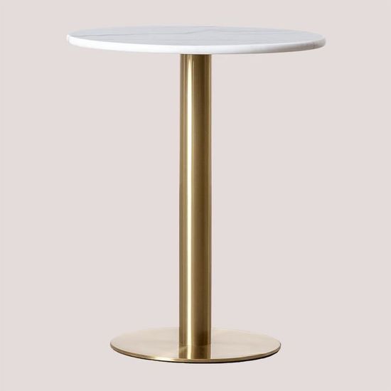 SKLUM Table de Bar Ronde en Marbre Chack Métallisé Champagne Ø60 cm ...