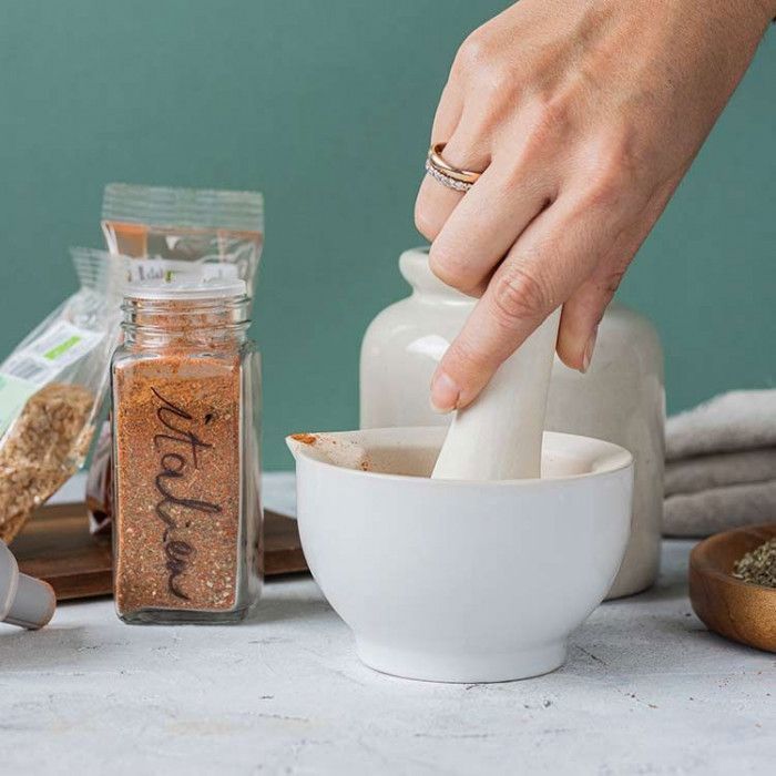 Mortier et pilon en grès blanc + Résine de Santal - Cdiscount Maison