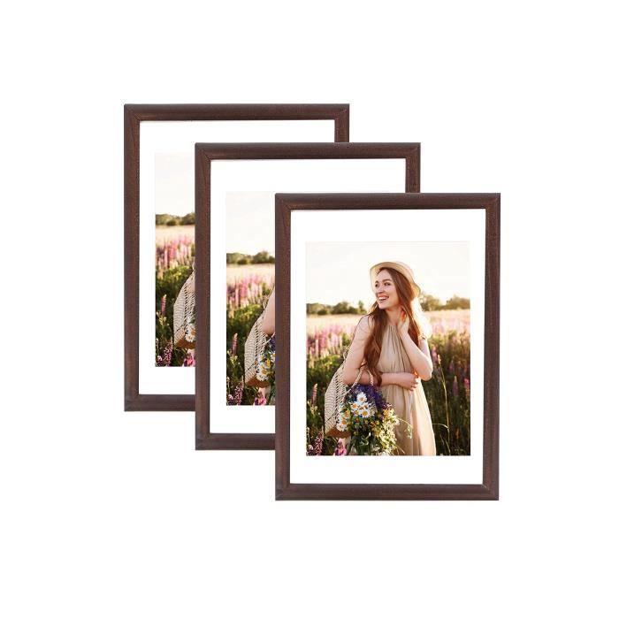 LOT DE 3 CADRES PHOTO EN BOIS BRUN FORMAT 15X21 CM - VITRE EN VERRE ...