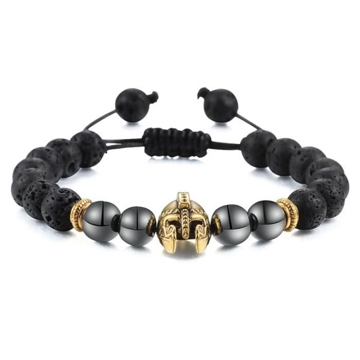 Bracelet Tisse De Perles De Pierre Naturelle,Bracelet En Pierre De Lave ...