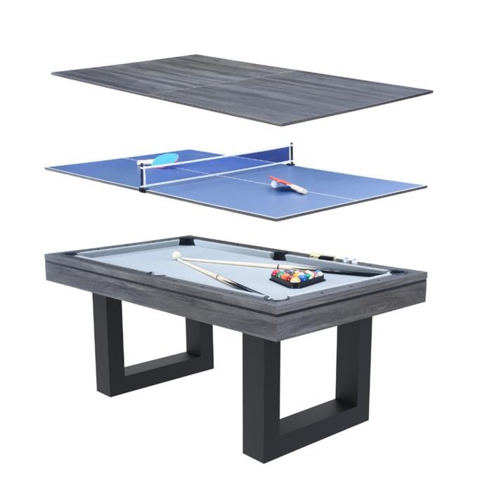 DENVER - Table multi-jeux 3 en 1 en bois gris billard et ping pong ...