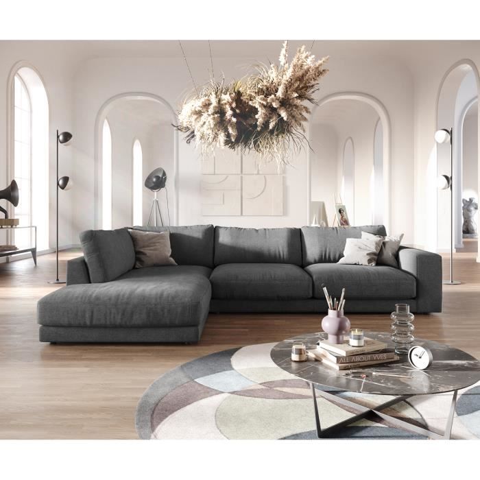 Canapé-d'angle Cubico tissu structuré anthracite 325x225 cm ottomane à ...