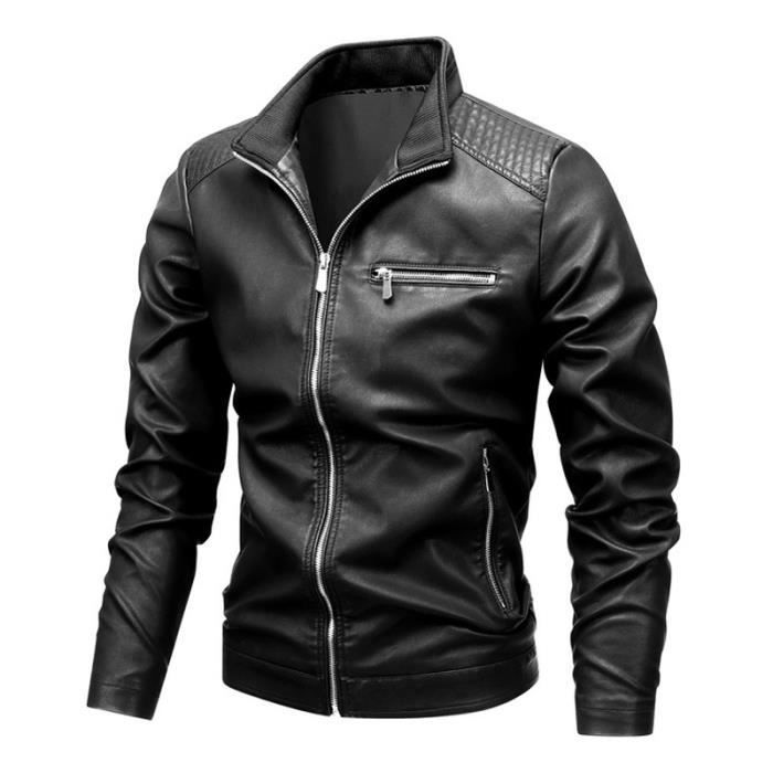 Veste en Cuir Homme Marque Luxe Vestee Cuir Homme Col montant Couleur ...
