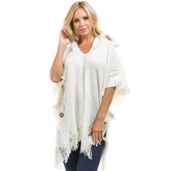 Poncho Femmes - FUNMOON - Luxe - Capuche - Gland - Manche Chauve-Souris ...
