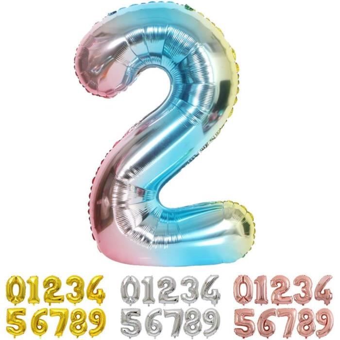 Foil Ballons Chiffre 2 Dégradé Bleu, Grands Ballon Numéro 0 1 2 3 4 5 7 ...