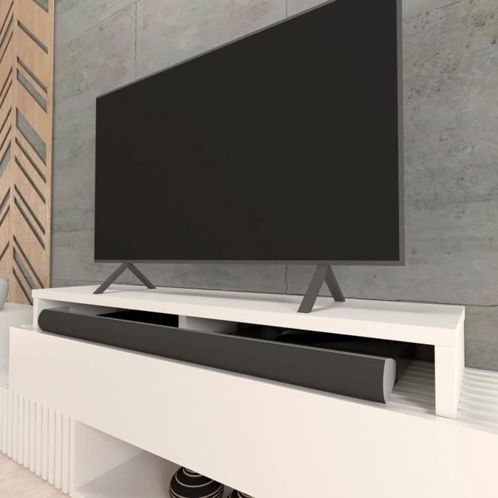 Rehausse Tv En Bois Fsc® Double 140 X 35 X 15 Cm Blanc Mat. Supporte ...